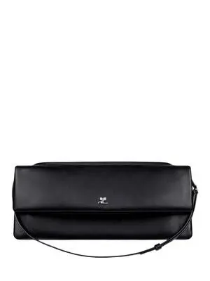 COURREGES Leather Shoulder Bag With Logo Detail - Black
