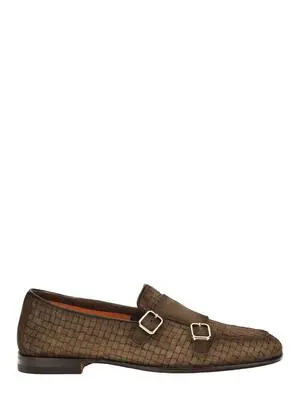 Santoni Woven Suede Monk Strap Shoes - Brown