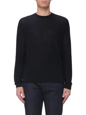 Emporio Armani Crew Neck Pullover In Wool And Silk Blend - Navy