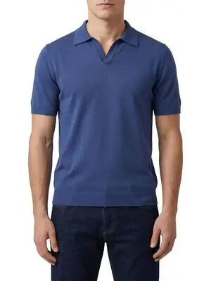 Tagliatore Cotton Knit Polo Shirt - Gnawed Blue
