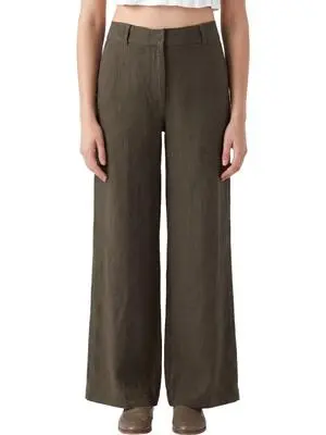 PT TORINO Linen Blend Wide Leg Trousers - Brown