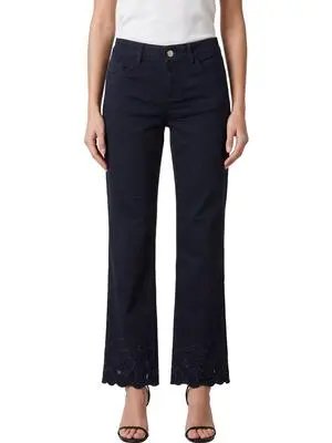 Liu Jo Slim Fit Cotton Denim Jeans With Embroidered Inserts - Black