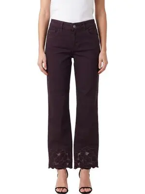 Liu Jo Slim Fit Cotton Denim Jeans With Embroidered Inserts - Brown