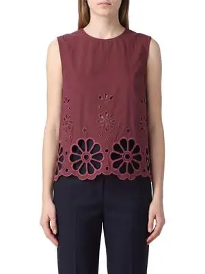 MEIMEIJ Sleeveless Embroidered Cotton Top - Wine
