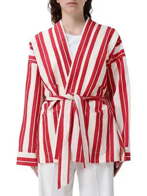 FORTE_FORTE Striped Cotton Linen Blend Kaftan Jacket - Red