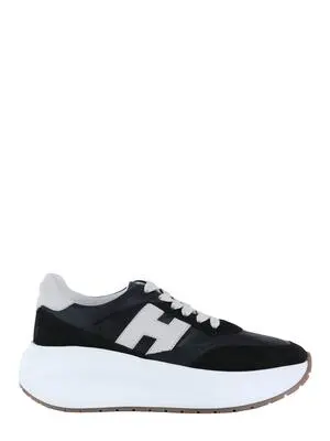 Hogan Leather And Suede Lace-up Sneakers With Platform Sole - Black