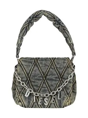DIESEL® Diesel Charm-D Shoulder Bag In Cotton Denim With Rhinestone Logo Blue