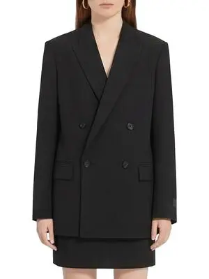 MAISON MARGIELA Double-breasted Virgin Wool Blend Blazer - Black