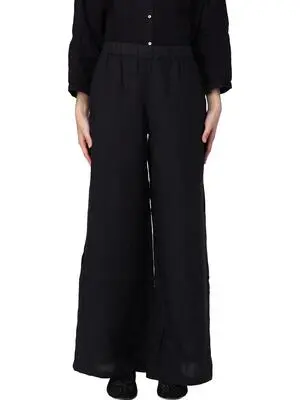 120% Lino Wide Leg Linen Trousers - Black