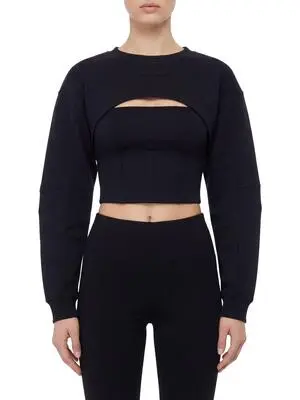 Patrizia Pepe Long Sleeve Cropped Top With Cut-out Detail - Black