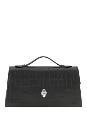 Alexander McQueen Croc-effect Calfskin Handbag With Skull Embellishment - Black
