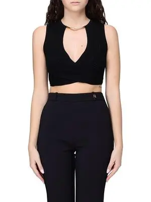 Elisabetta Franchi Viscose Blend Cropped Knit Top - Black