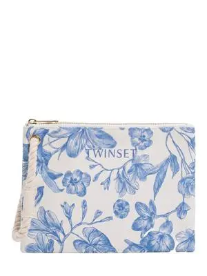 TWINSET Cotton Canvas Pouch With Floral Print And Details - Multicolor