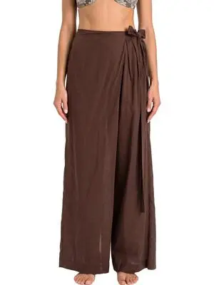 TWINSET Wide Leg Cotton Trousers - Coffee