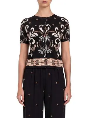 TWINSET Printed Cotton Blend Knit - Black