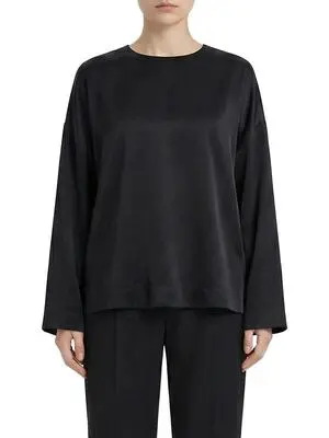 TOTEME Silk Blend Round Neck Top - Black