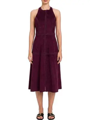 TWINSET Faux Suede Halterneck Midi Dress - Wine