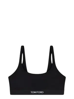 TOM FORD Cropped Modal Bralette Top With Contrast Logo Band - Black
