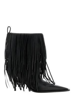 Balenciaga Avenue Leather Ankle Boots With Fringe - Black