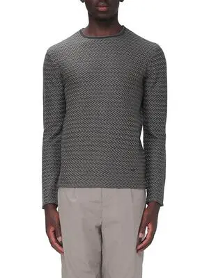 Emporio Armani Slim Fit Virgin Wool Zig-zag Pattern Sweater - Grey