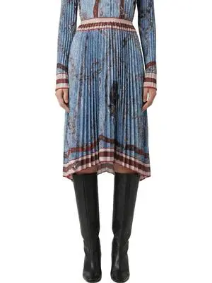 Acne Studios Pleated Crêpe Midi Skirt With Graphic Print - Blue