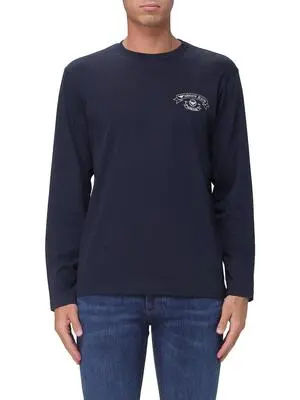 Emporio Armani Long-sleeved Contrast Logo Cotton T-shirt - Blue