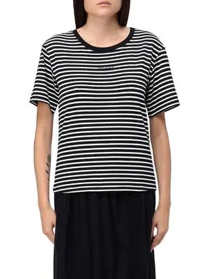 TWINSET TWINSET U&B Striped Cotton T-shirt With Embroidered Logo Black