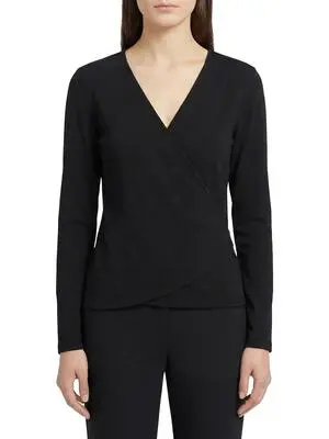Theory Long Sleeve Wrap Top - Black
