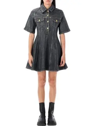 GANNI Short Sleeve Denim Dress - Black