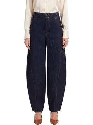 SELF-PORTRAIT High-waisted Wide-leg Cargo Jeans In Cotton Denim - Blue