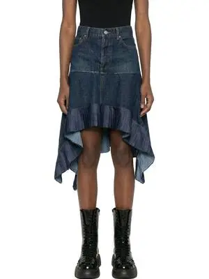 Sacai Cotton Denim Midi Skirt With Asymmetrical Hem - Blue
