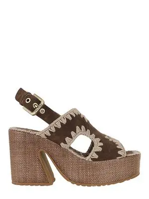 Mou Suede Platform Slingback Sandals - Brown