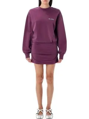 Attico Crewneck Sweatshirt And Ruched Mini Skirt Set - Violet