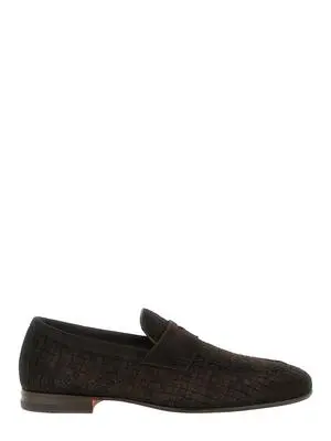 Santoni Carlo Woven Suede Loafers - Dark