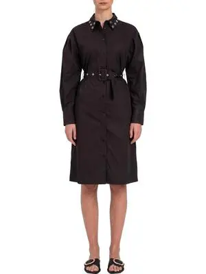 TWINSET Cotton Shirt Dress With Belt - Black