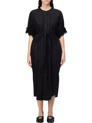 MEIMEIJ Meimei Midi Dress With Mandarin Collar And Applique Detailing - Black
