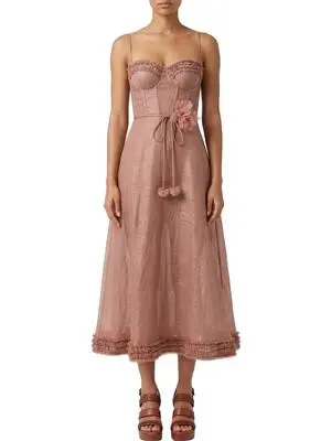 Zimmermann Luna Midi Tulle Dress - Fuchsia
