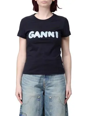 GANNI Organic Cotton T-shirts With Logo - Black