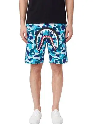 A BATHING APE Abc Camo Shark Cotton Shorts - Blue