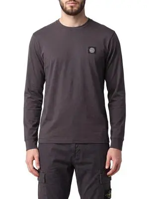 Stone Island Slim Fit Long-sleeve Cotton T-shirt With Compass Logo Grey