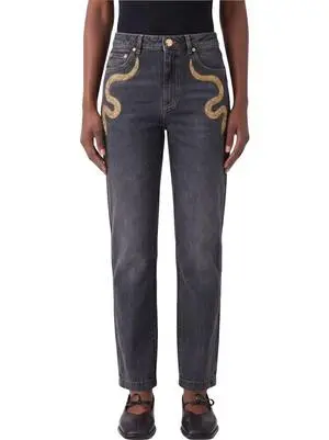 Roberto Cavalli Slim Fit Jeans In Denim With Rhinestones - Black