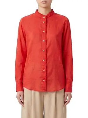 FORTE_FORTE Cotton And Silk Blend Shirt With Mandarin Collar And Lace Detail - Red
