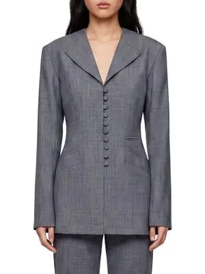GANNI Single-breasted Wool Blend Blazer - Grey