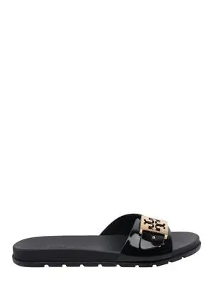 Tory Burch Patent Leather Sandals With Monogram Detail - Black
