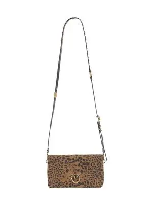 Pinko Love One Slouchy Foldover Bag In Animal Print Suede - Brown