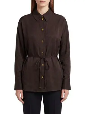GANNI Belted Satin Shirt - Brown