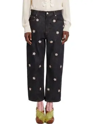 Marni Embroidered Straight Leg Jeans - Blue