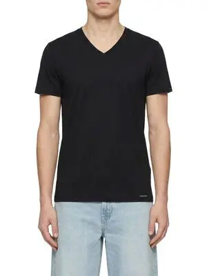 TOM FORD Slim Fit V-neck T-shirt In Stretch Cotton - Black