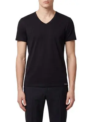 TOM FORD Slim Fit V-neck T-shirt In Stretch Cotton - Black