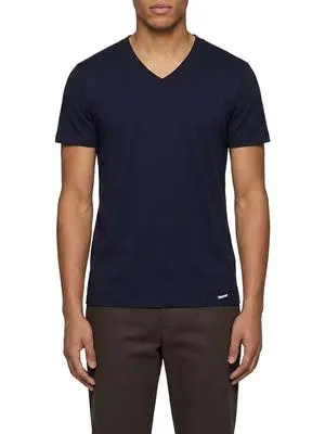 TOM FORD Slim Fit V-neck T-shirt In Stretch Cotton Blue
